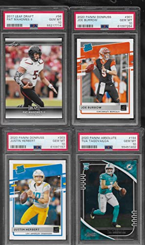 Wenoker PSA 10 Patrick PAT MAHOMES Joe Burrow Justin Herbert TUA TAGOVAILOA Leaf & PANINI 4 Card Rookie LOT NFL Superstar QUARTRBACKS Graded PSA 10Q