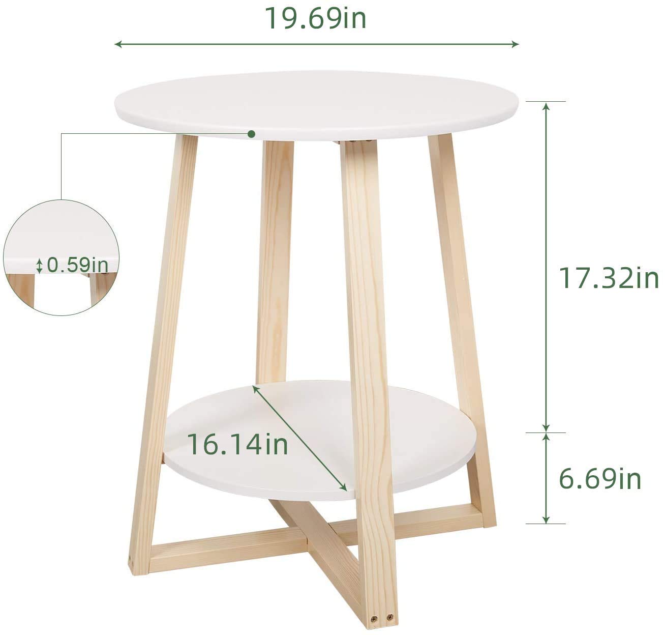 NXN-HOME Round Sofa Side End Table with 2-Tier Storage, White Sofa Small Side Table for Home Office Living Room Bedroom Furniture, MDF Desktop, Durable Solid Wood Bracket