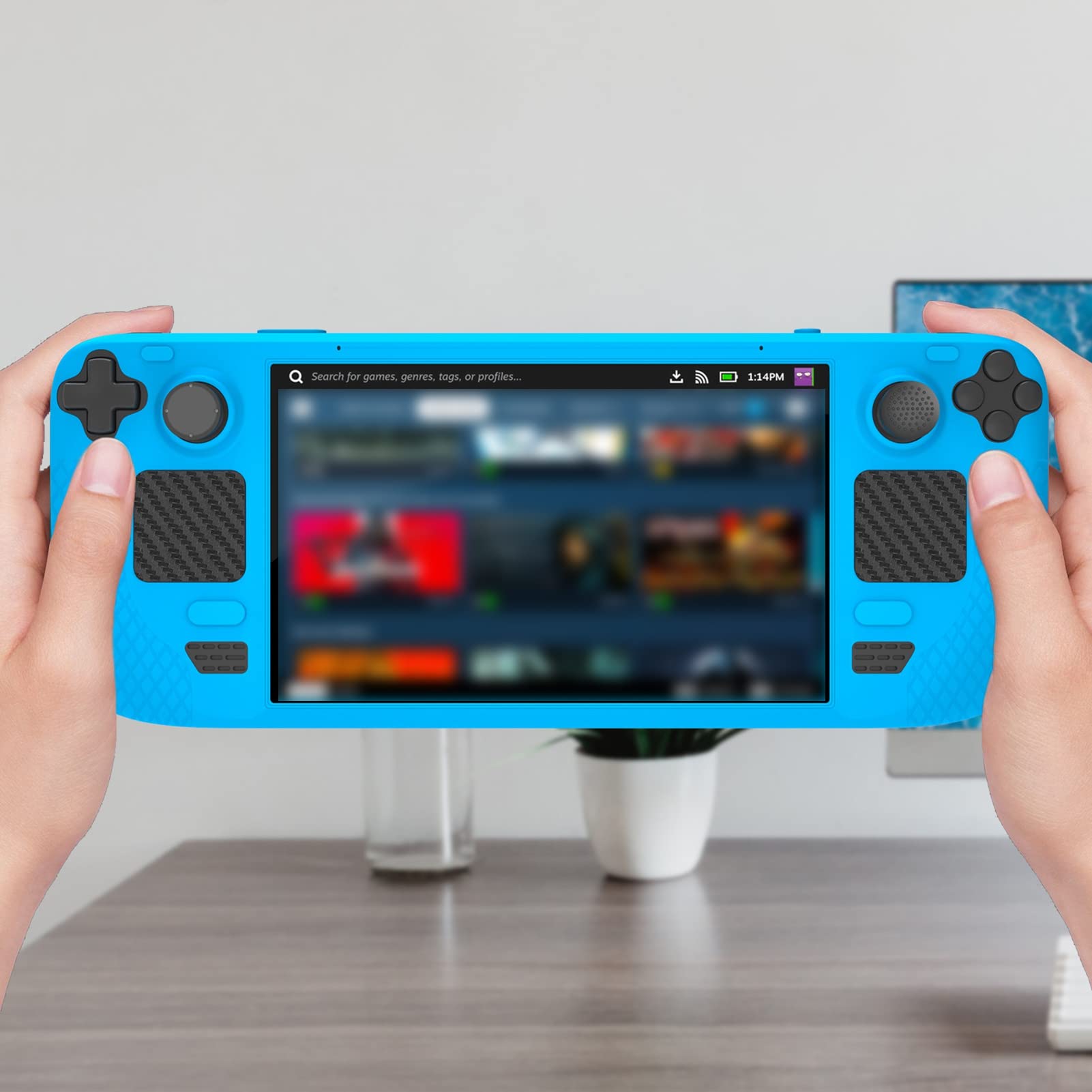 彼ユエヘ Console Protective Cover Wear-Resistant Dust-Proof Game Accessories Non-Slip Game Console Silicone Protective Cover for Steam Deck Blue