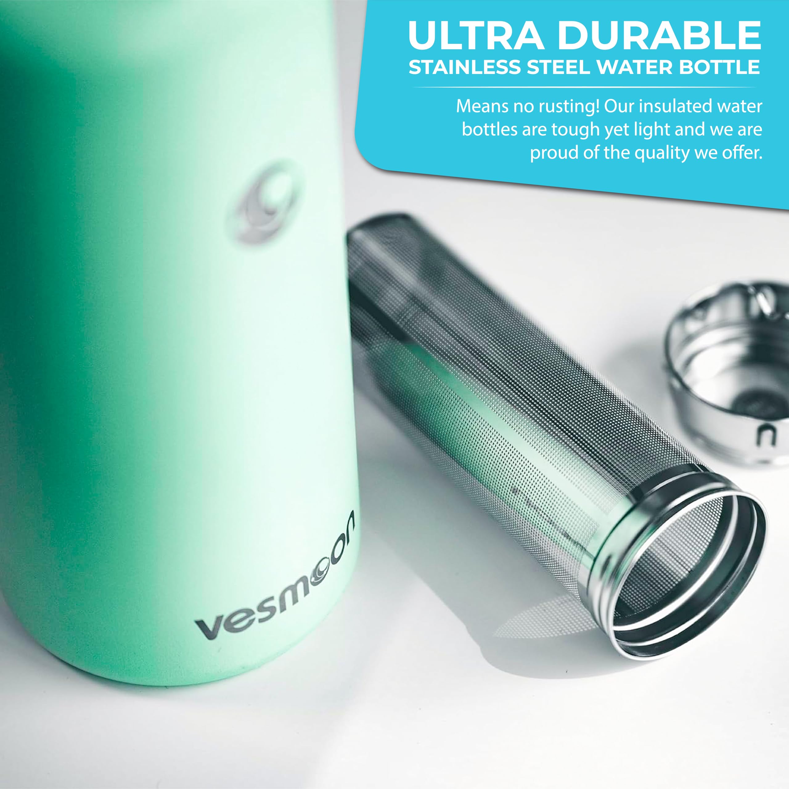 Vesmoon 32 Oz Tea Infuser Bottle - Insulated Water Bottle, Loose Leaf Tea Infuser with Straw & Chug Lid Tea Infuser Flask, Stainless Steel Tea, Coffee & Fruit Infuser Bottle - Leak Proof Roamer Series