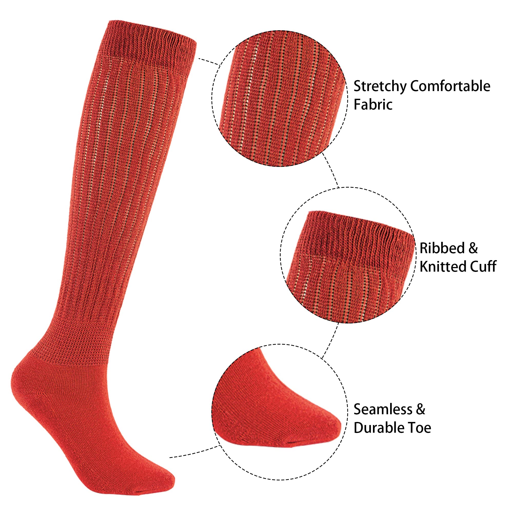 Zando 3 Pairs Slouch Socks Women Scrunchie Socks Heavy Soft Extra Long Stacked Boot Socks Knee High Knit Boot Socks Colorful Socks 80s 90s Socks Outfit Socks Black & Grey & Red One size