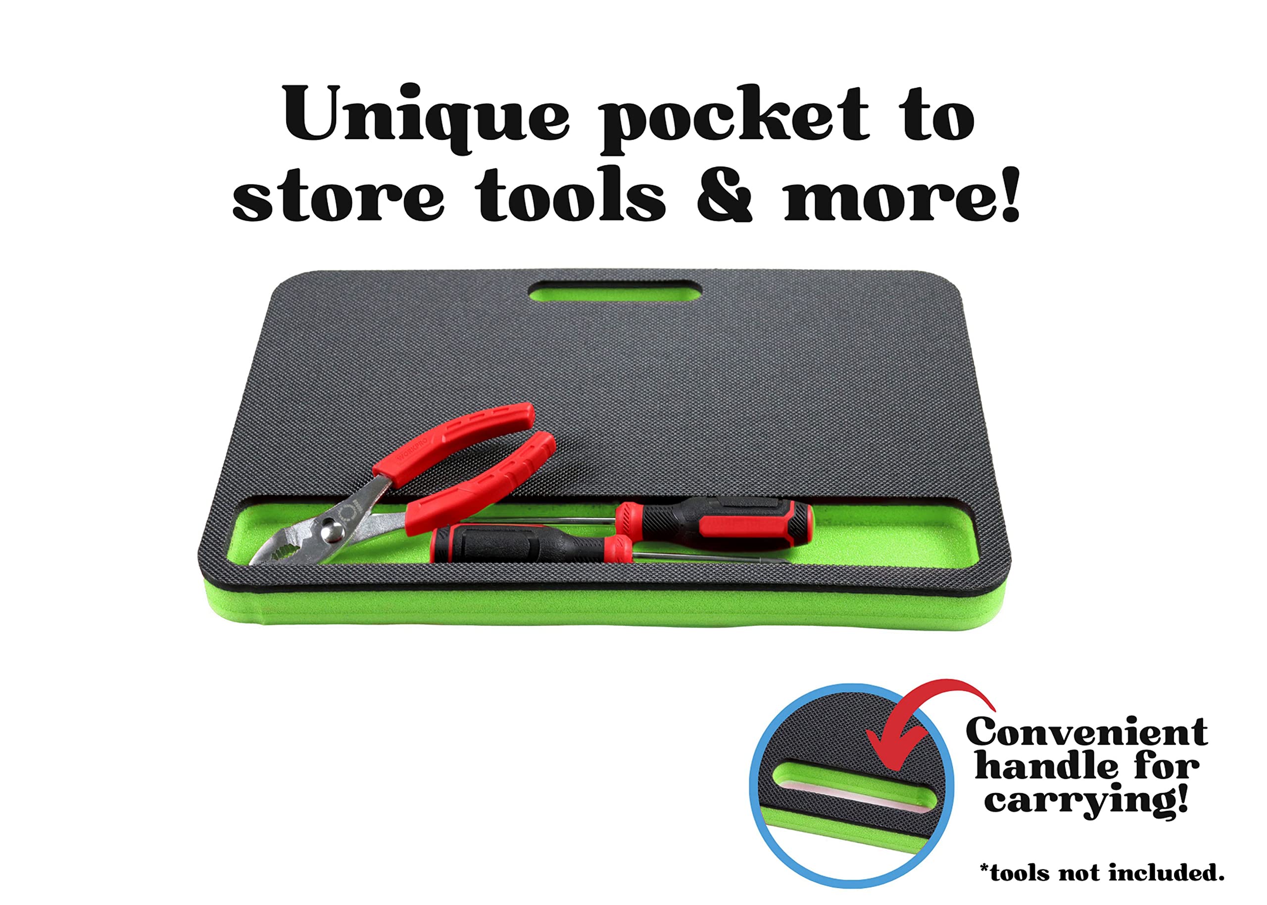 Polar Whale 2 Portable Knee Cushions Green and Black with Tool Pocket for Home Garden Work Automotive Workshop More Durable Thick Comfortable High Density Waterproof Foam 15 x 10 Inches Kneeling Pad
