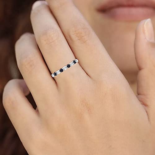 Sterling Silver Diamond and Blue Sapphire 7-Stone Band Ring (1/6 cttw, I-J Color, I2 Clarity), Size 6