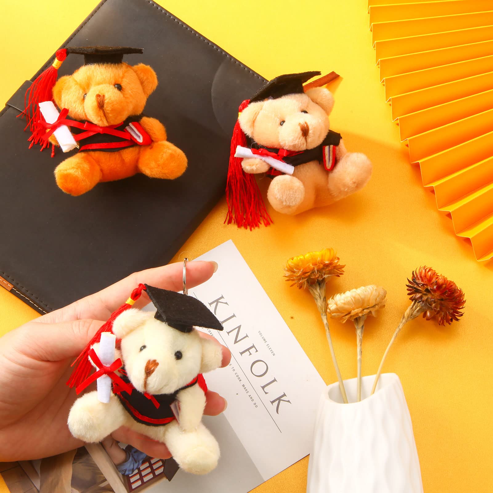 ZJoey 9 Pieces Mini Graduation Teddy Bear Plush Gift Stuffed Animal Black Cap Gift for Her, for Him, Class of 2024 Gradution Present, for College, High School(9 Pcs Style B)