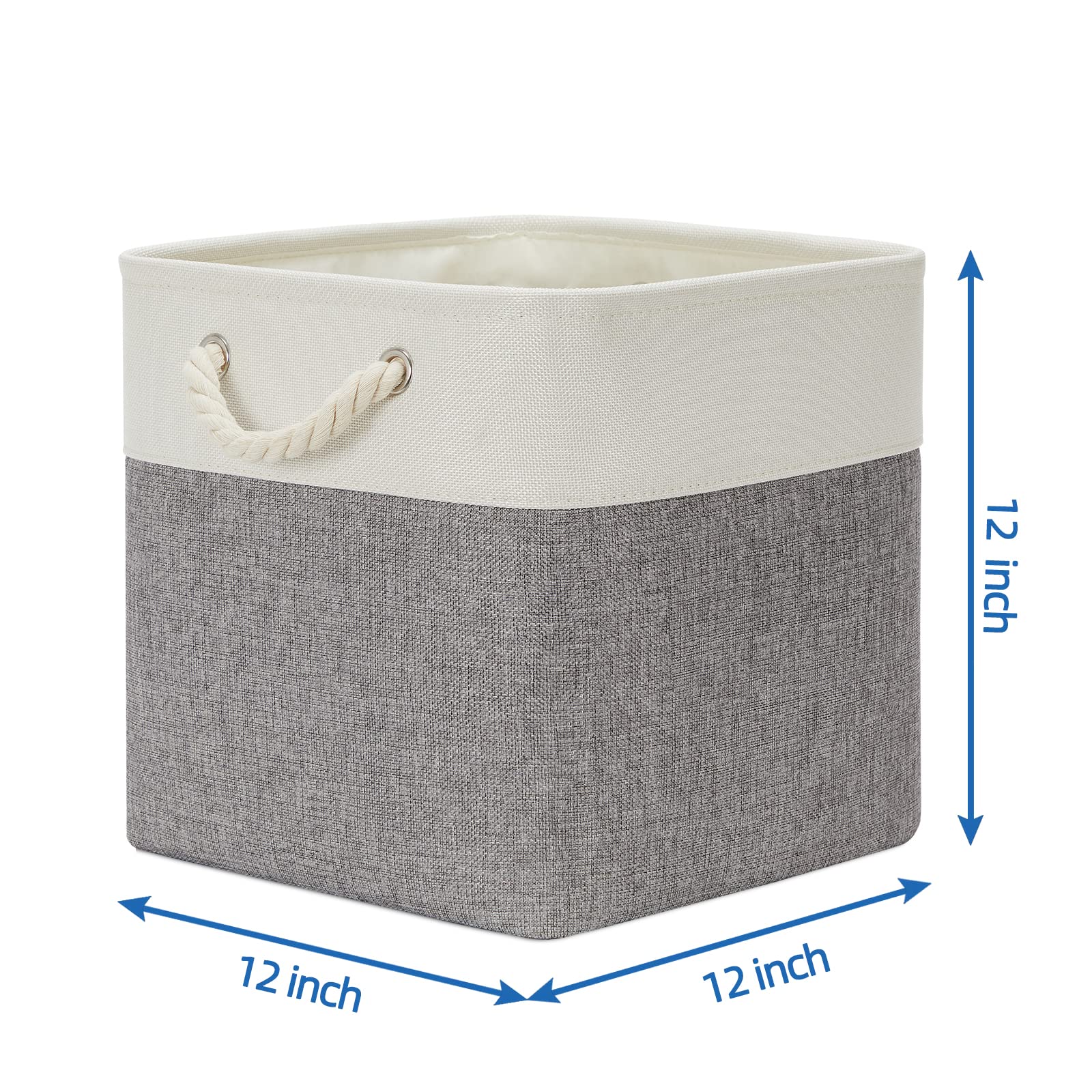 Temary Fabric Baskets Storage 12 Inch Storage Cubes Storage Baskets with Handle, Clothes Baskets for Gift, Large Baskets for Storage Toys, Books, Blankets (White&Gray)