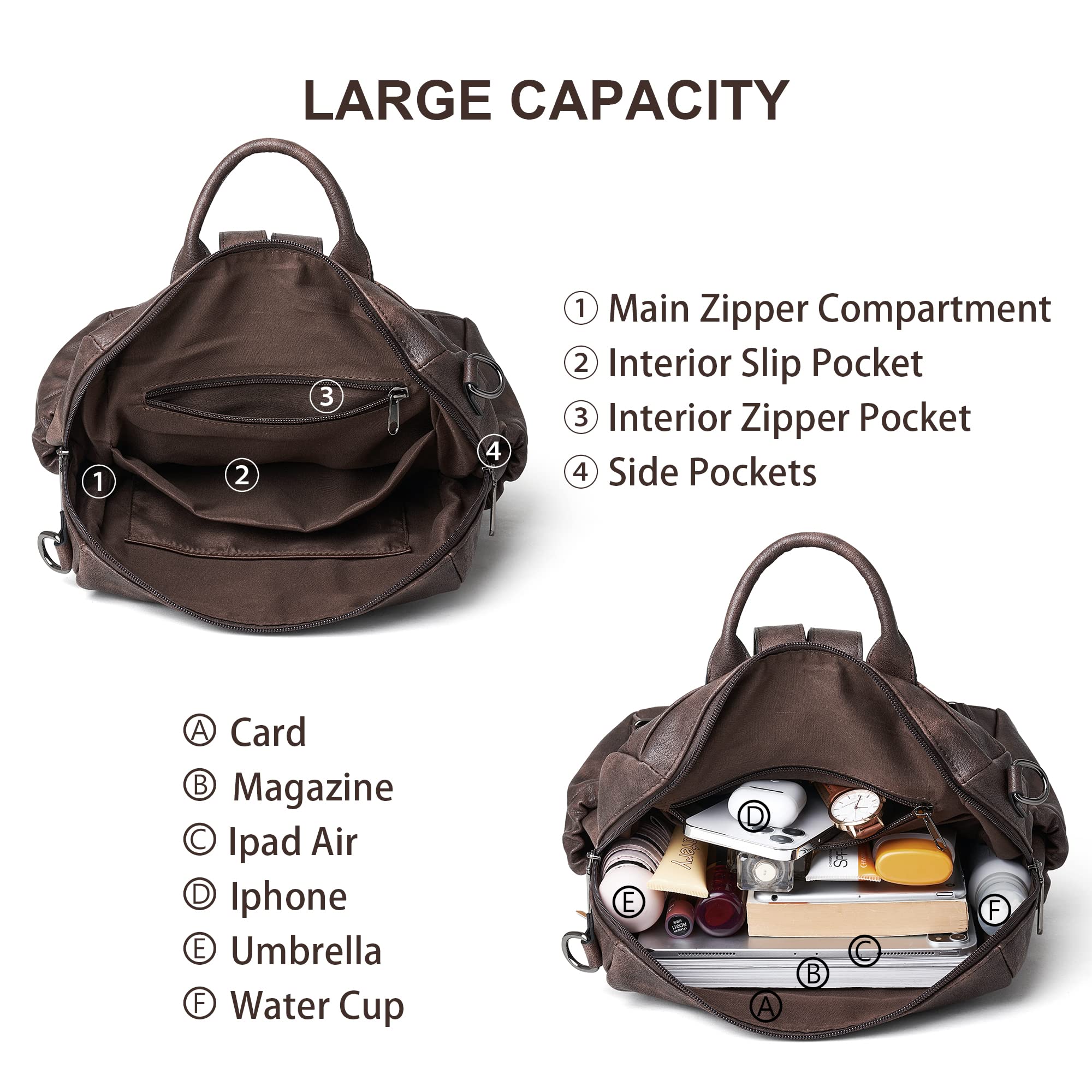 ZK-Queen Backpack Purse for Women Fashion Leather Designer Backpack Purses With Wristlets Travel Shoulder Bags