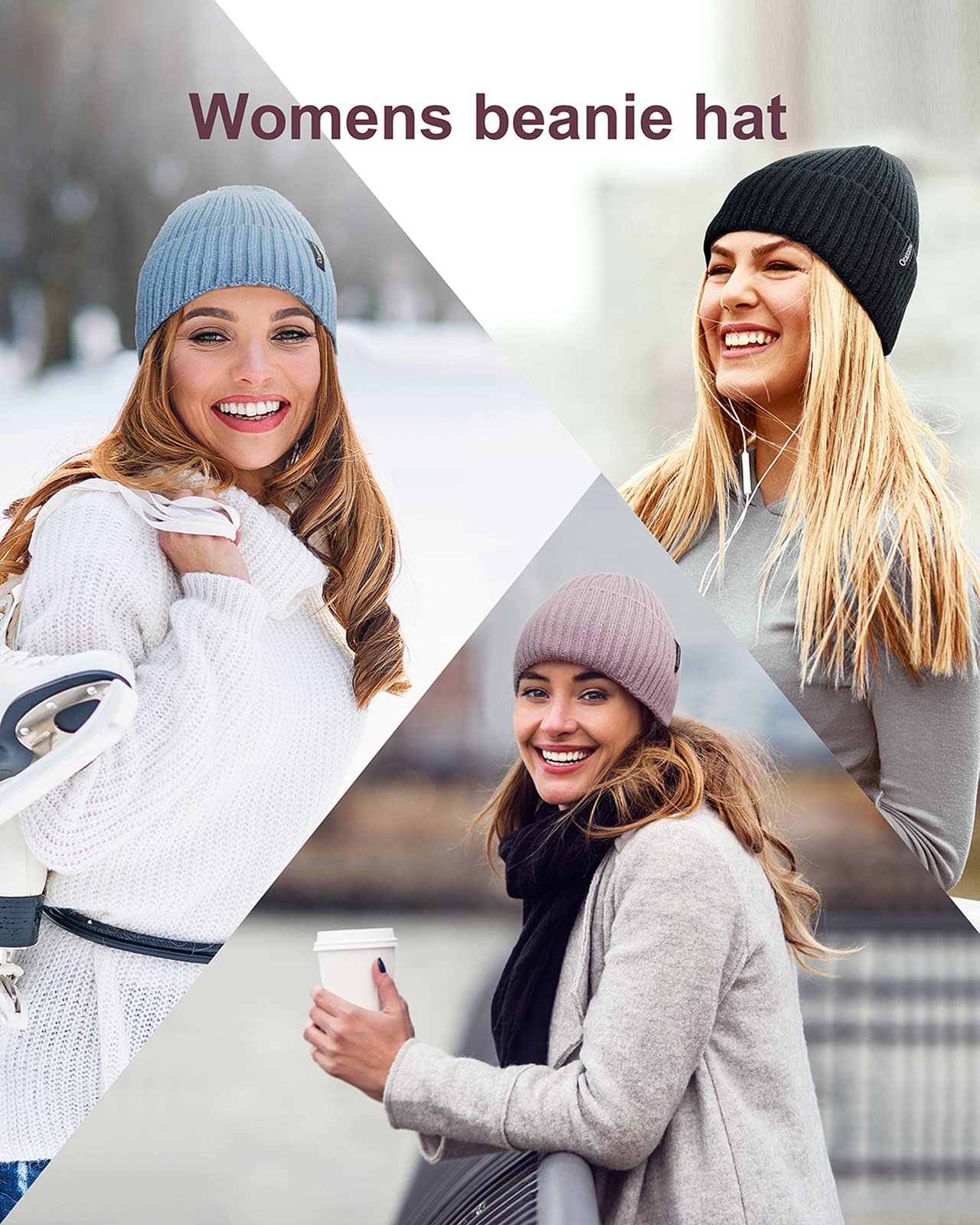 Ocatoma Beanie Hat for Men Women Warm Winter Knit Cuffed Beanie Soft Warm Ski Hats Unisex Dark Gray
