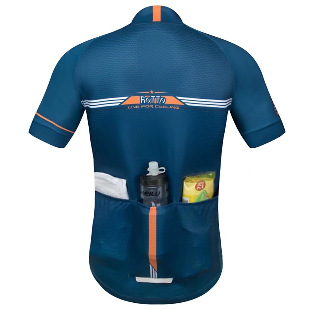 ROTTO Mens Cycling Jersey Short Sleeve Bike Shirt with Rear Pockets Stripe Series