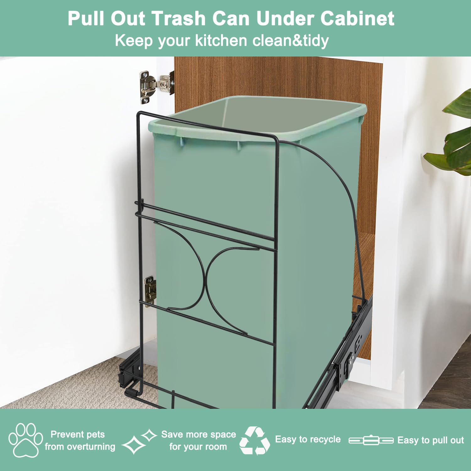 oxinyra Pull Out Trash Can Under Cabinet, 35Qts Under Sink Trash Can Shelf for Kitchen Cabinets, Adjustable Slide Out Garbage Can Kit Black, Trash Can Not Included
