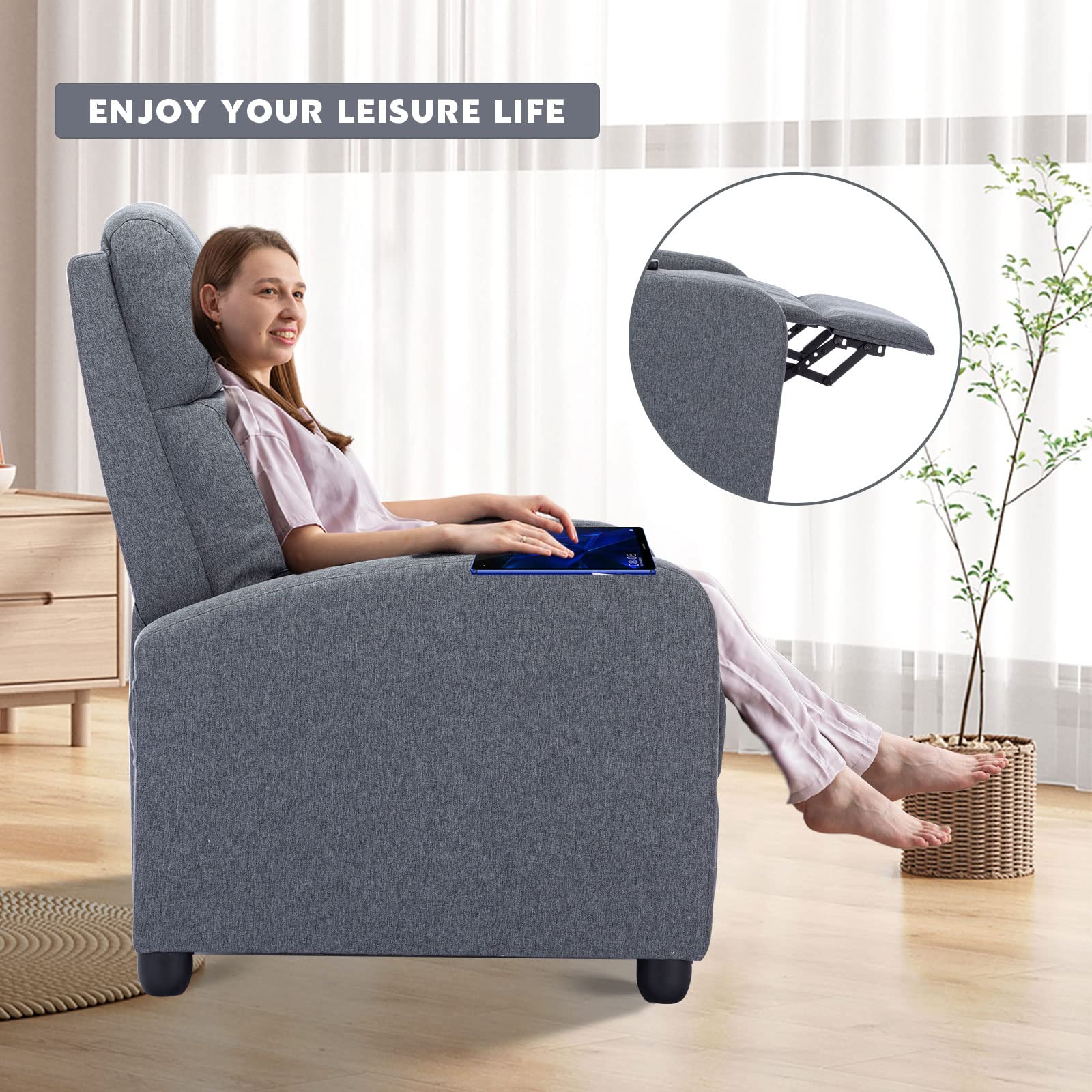 Phoenix Home New Model Massage, Modern Single Sofa Padded Backrest and Thick Seat Cushion, PU Leather Recliner Chair for Living Room, Home Theater, Black1
