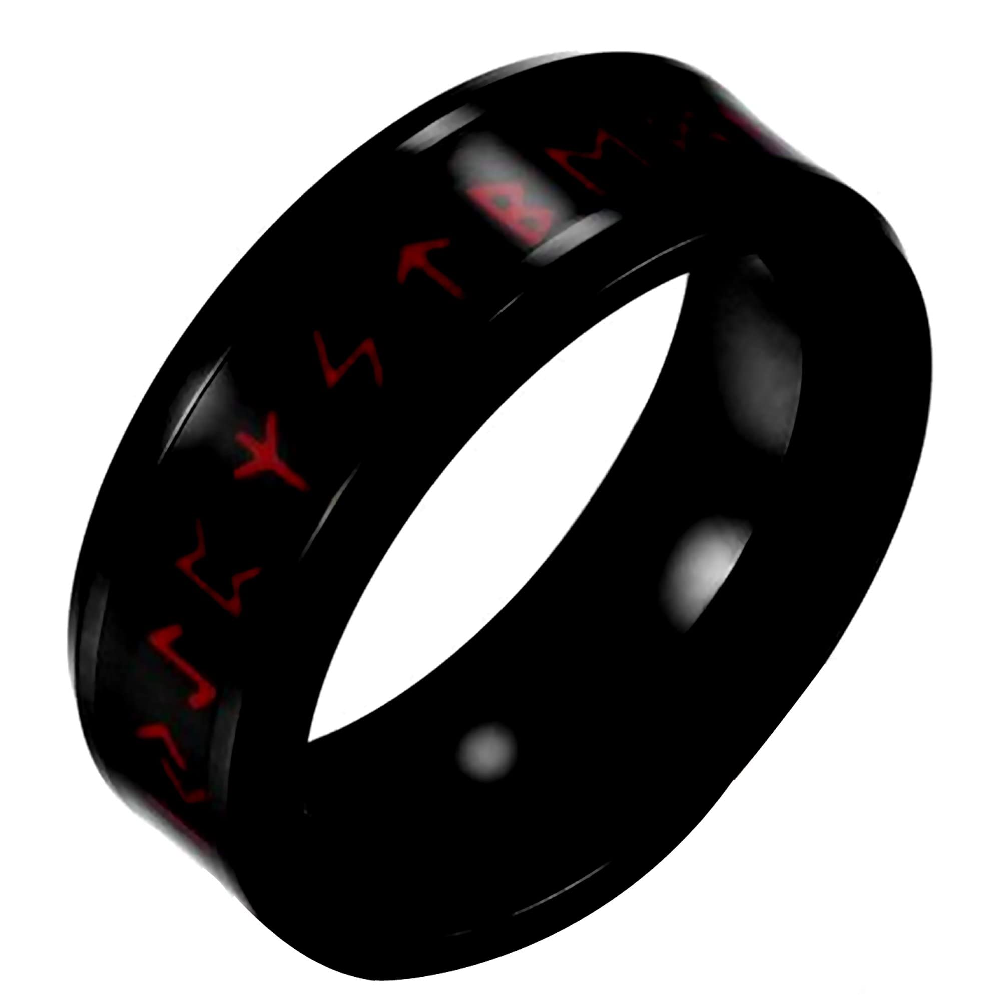 Viking Ghost Rune Ring Red Black Stainless Steel Genderless Norse Druid Luck Fortune Band Sizes 6-13 (6)