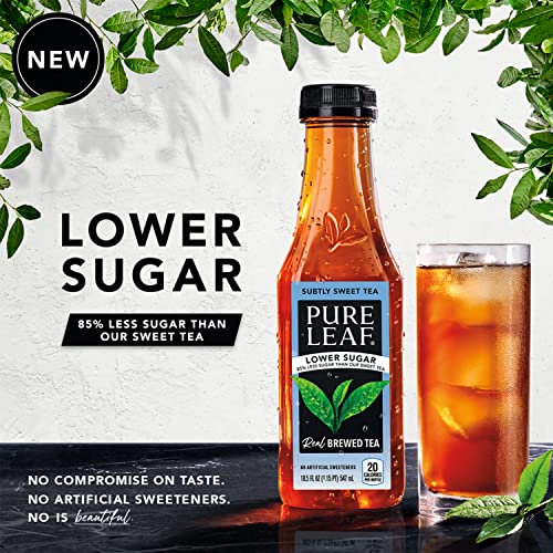 Pure Leaf Iced Tea, Subtly Sweet Tea, Lower Sugar, 18.5 Ounce Bottles (Pack of 12)