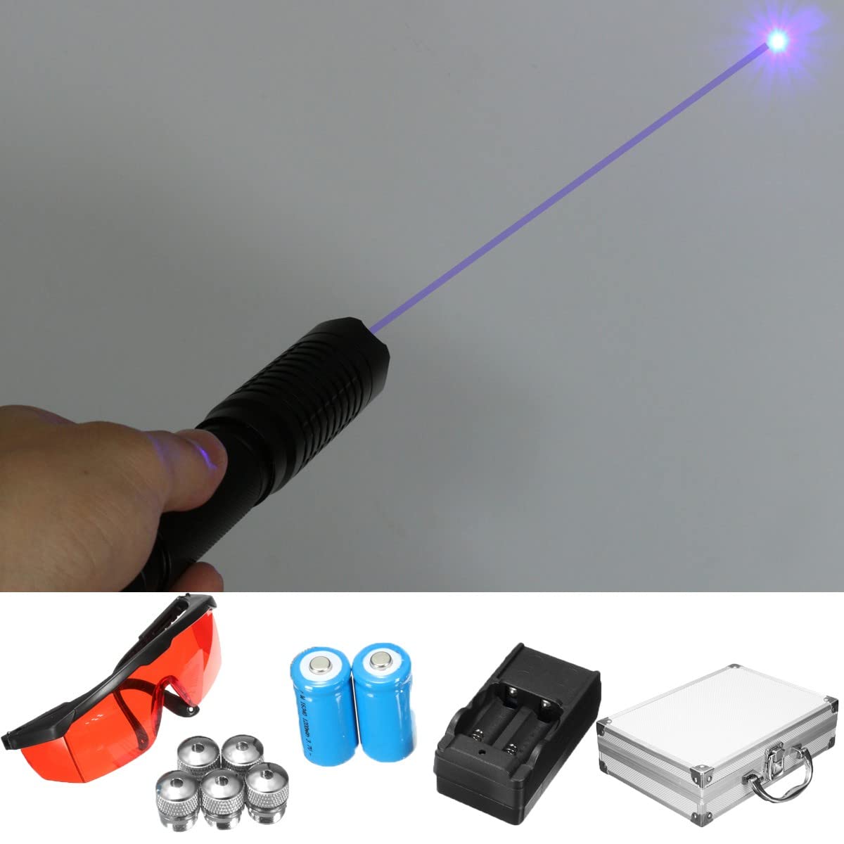 SRDHIN High Power Blue Tactical Flashlight, LED Light, Battery Powered, Adjustable, Suitable for Outdoor Activities
