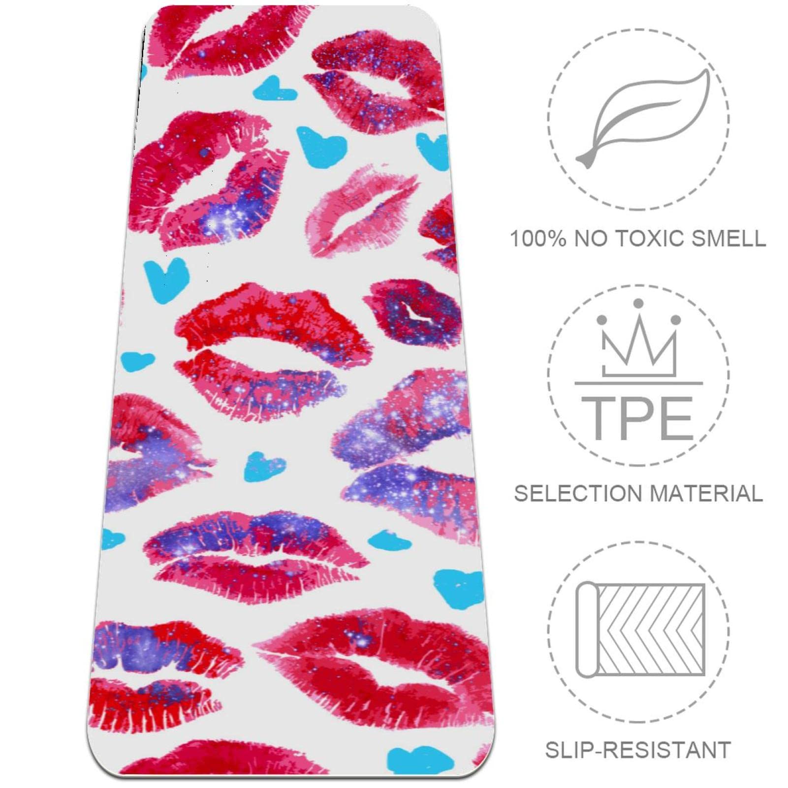 Yoga Mat, Yoga Mats for Home Workout, Workout Mat, Exercise Mats, Pilates Mat, Lips Hand Drawn Hearts