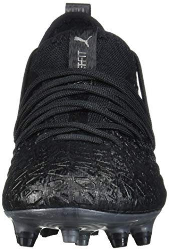 Puma Unisex-Child Future 4.3 Netfit Firm/Artificial Ground Sneaker, Black Black Aged Silver, 2.5 M US Little Kid