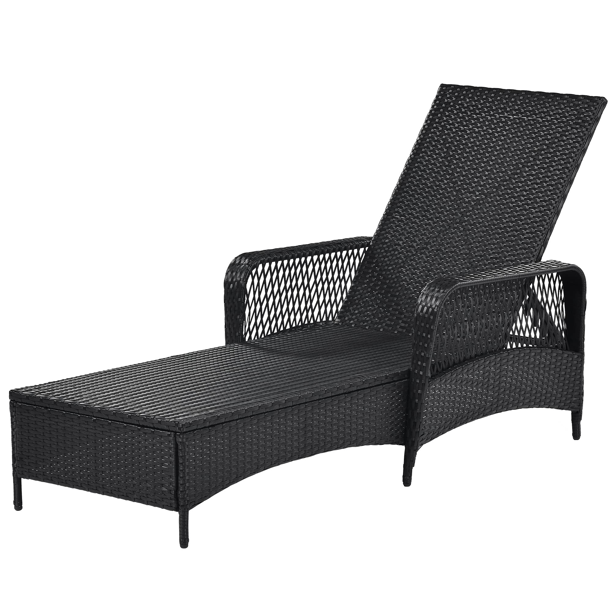 Outdoor Patio Pool PE Rattan Wicker Chair Wicker Sun Lounger, Mesh Design and Graceful Curve,Adjustable Backrest,Suitable for Patio, Poolside, Beach and Other Sunbathing Places (Beige)