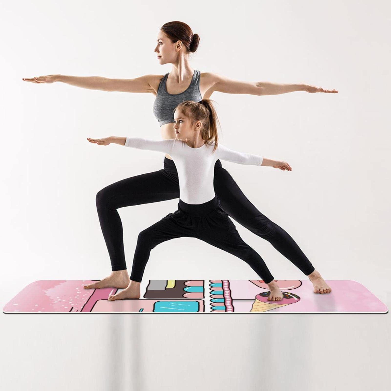 Yoga Mat, Yoga Mats for Home Workout, Workout Mat, Exercise Mats, Pilates Mat, Pink Ice Cream Cart