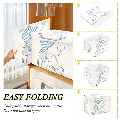 RunningBear Baby Elephant Large Storage Bins with Lid Collapsible Storage Bin Closet Organizers Cloth Baskets Containers for Clothes Towels Magazine