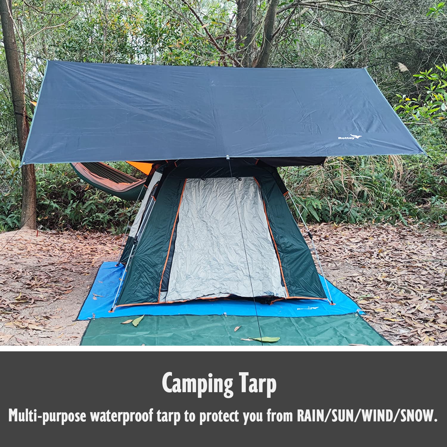ROTTAY Waterproof Camping Tarp, Lightweight Hammock Rain Fly Sunshade, Tent Footprint Backpacking Tarp for Camping, Hiking and Outdoor Activities