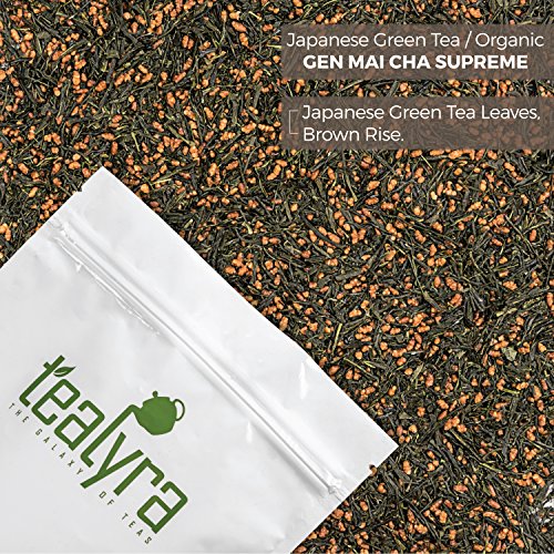 Tealyra - Gen Mai Cha Supreme - Japanese Loose Leaf Tea - Organically Grown - Genmaicha Green Tea with Brown Roasted Rice - Caffeine Level Low - 100g (3.5-ounce)