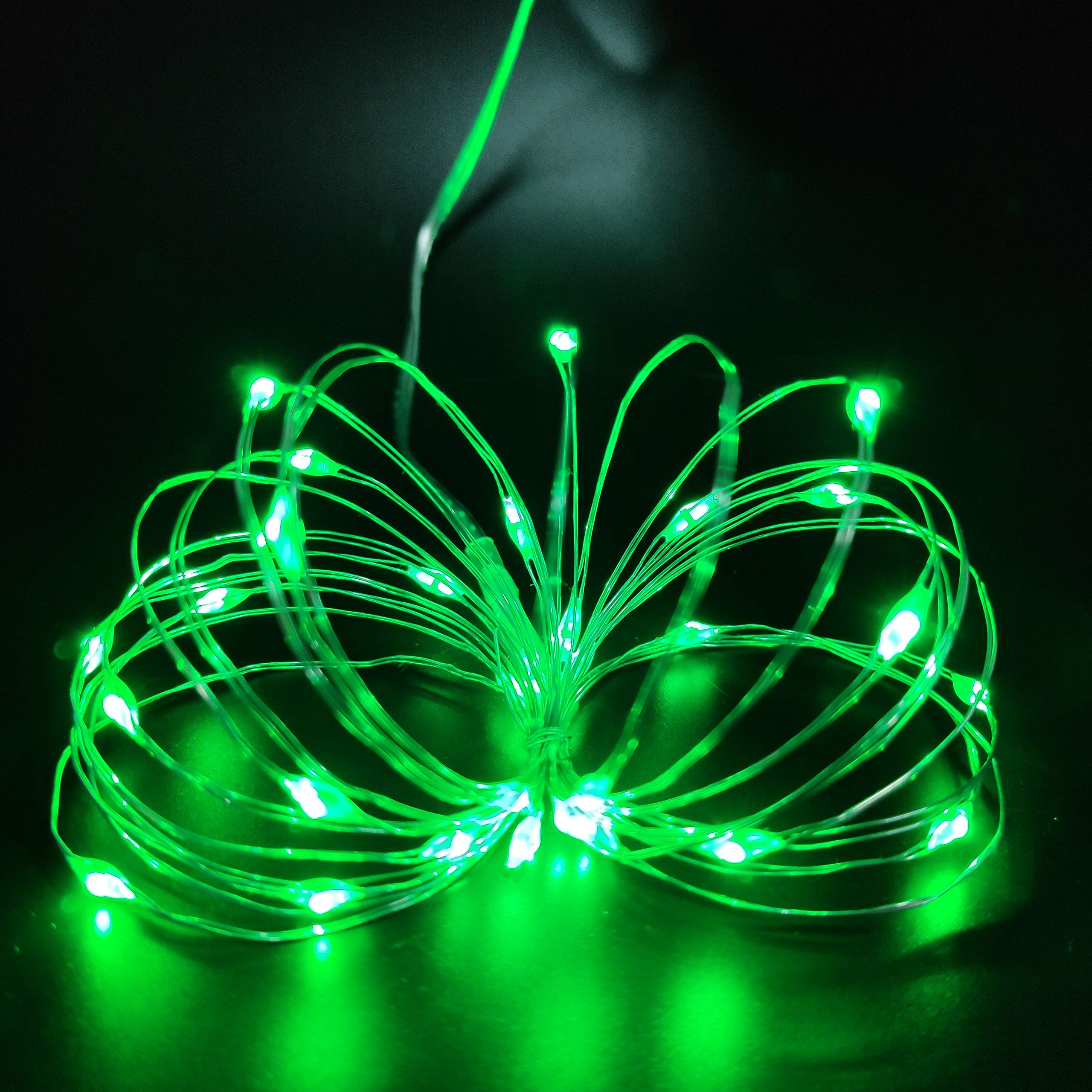 Pack 2 Battery Operated Mini Led String Light,Indoor Fairy Lights Dewdrop Light with Timer 6Hours on/18Hours Off for Wedding Party Lighting Decoration,30 Count LEDs,10Feet Silver Wire (Green Color)