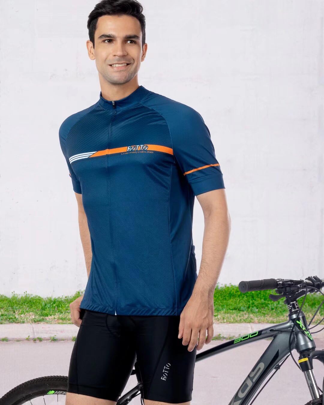 ROTTO Mens Cycling Jersey Short Sleeve Bike Shirt with Rear Pockets Stripe Series