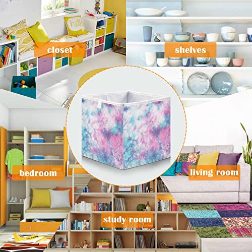 RunningBear Tie Dye Storage Basket Storage Bin Square Collapsible Storage Cubes Empty Gift Baskets Organizer for Nursery Toys Kids Room