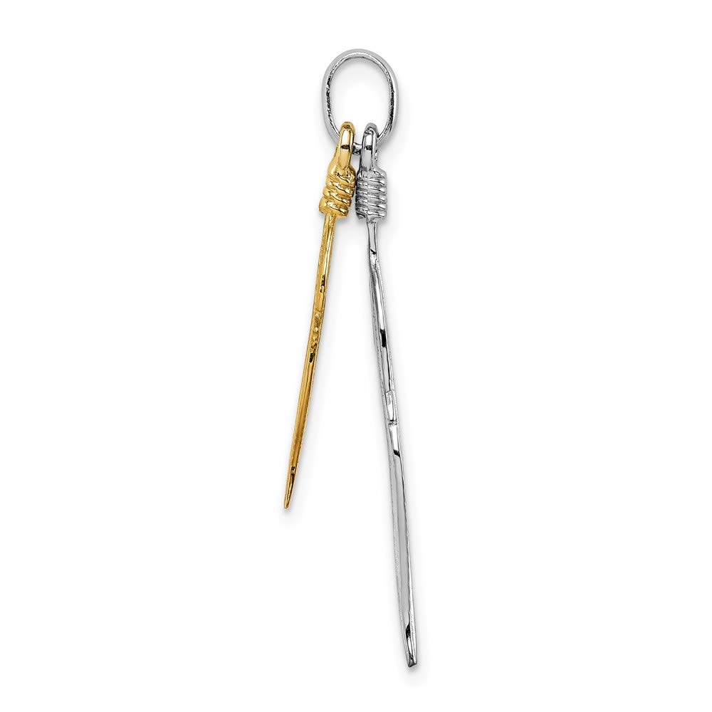 Sterling Silver Rhodium-plated Polished Gold Tone Double Feather Pendant QQP5319