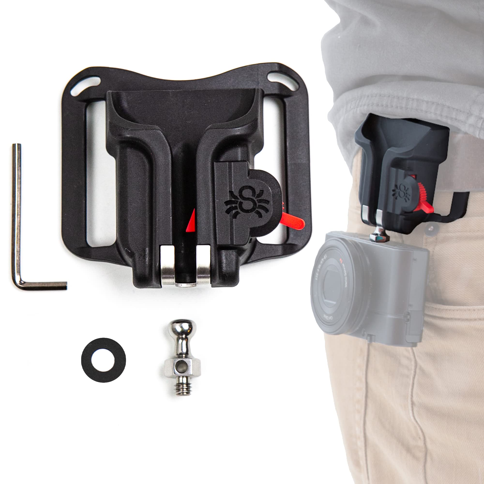 Spider Holster - BlackWidow Camera Holster + Pin - Self Locking Holster for Carrying a Light Weight Camera from Any Belt!