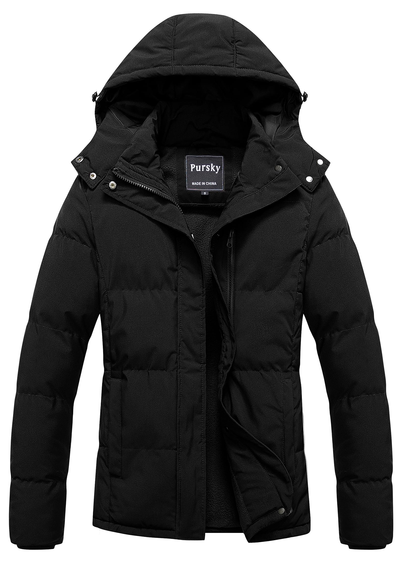 Pursky Women's Teen Lightweight Short Winter Hooded Coat Waterproof Warm Puffer Jacket Parka Black M