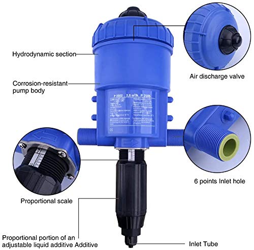 Robbey Water Powered Flow Dosing Pump, 0.2%-2% Hydraulic Chemical Fertilizer Injector Proportioning Dispenser Liquid Diluent Doser Proportioner for Drip Irrigation Livestock Farm