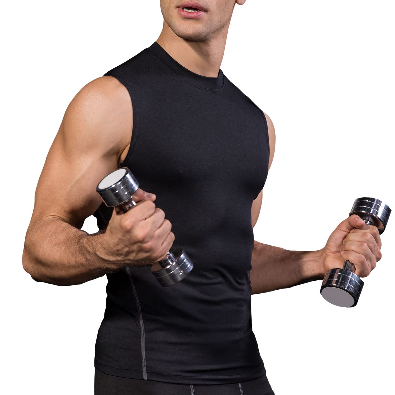 Odoland 5 Pack Mens Dry Fit Tank Tops, Compression Sleeveless shirts, Athletic Workout Muscle Gym Undershirts, Black/Black/White/White/White, XL