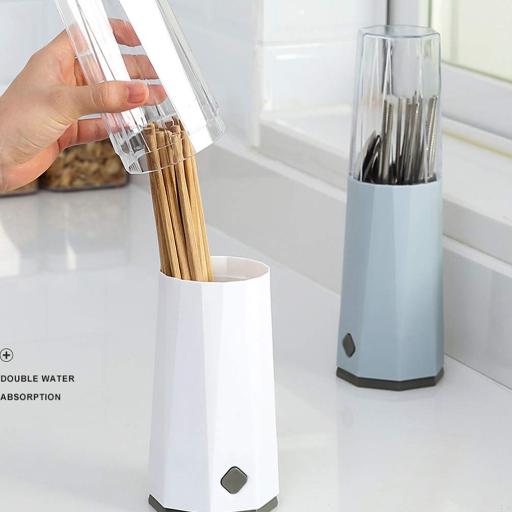UPKOCH Chopsticks Holder Drain Rack Basket Detachable Kitchen Utensils Fork Spoon Storage Holder Toothbrush Toothpaste Stand With Cover (White)