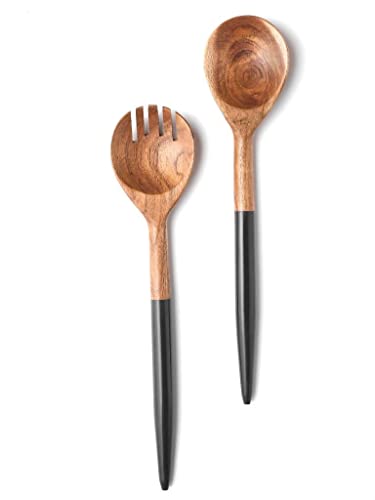 YoTreasure Tiramisu Resin & Wood Blue Salad Server Set Utensils for Modern Serving and Cooking
