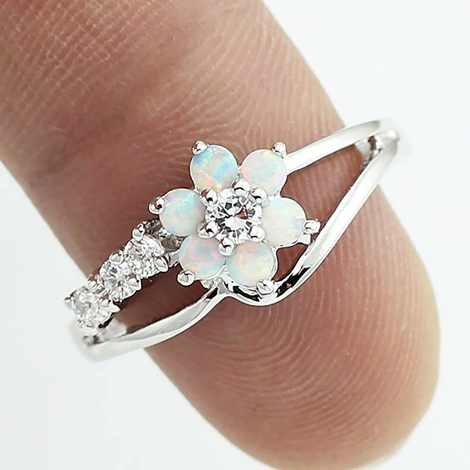 Vintage Exquisite Rings for Women Pink White Opal Zircon Copper Ring Simple and Exquisite Flower Ladies Ring