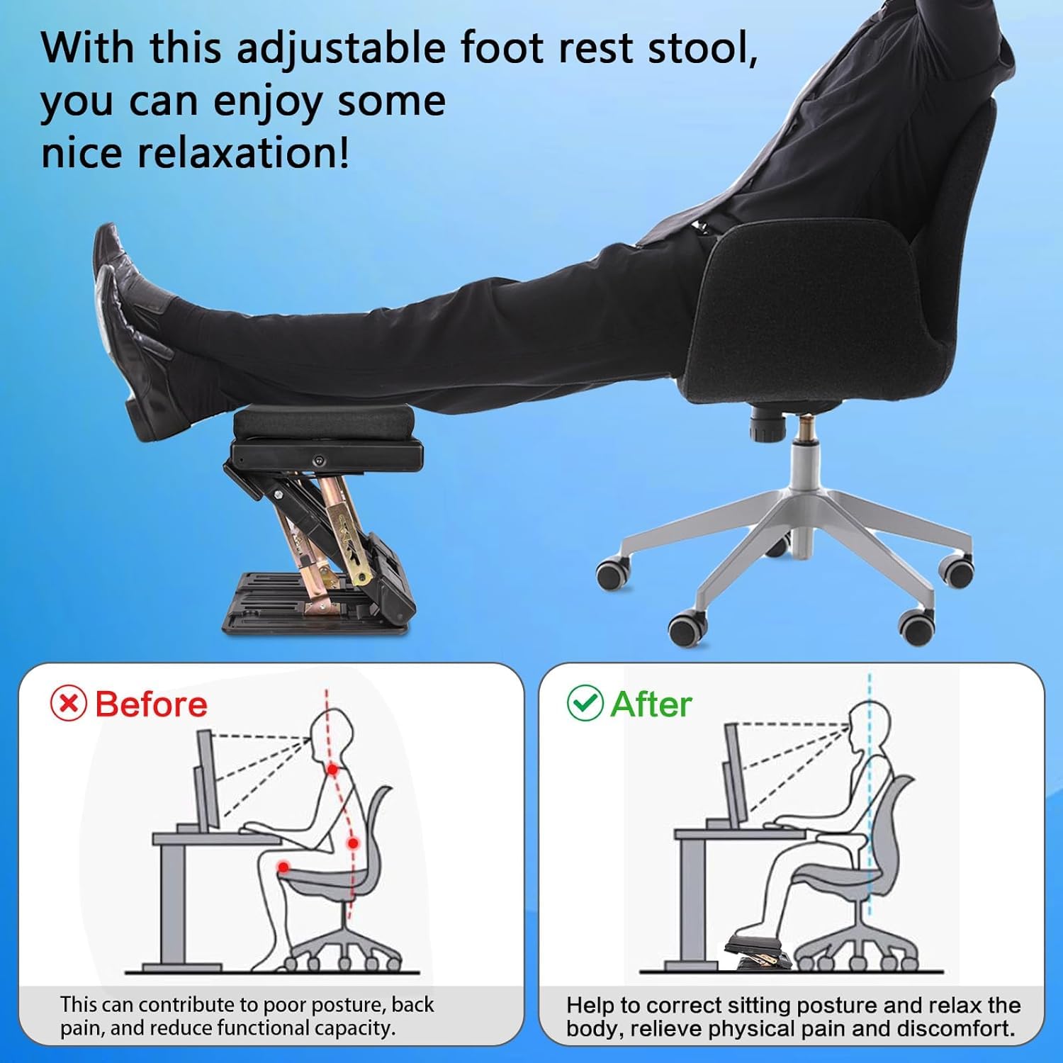 Scalebeard Foot Rest Under Desk for Office Use,Adjustable Footrest with Removable Foam Cushion-Washable Cover,Under Desk Footrest with 4-Level Height and Angle Adjustment for Home Office(Grey)