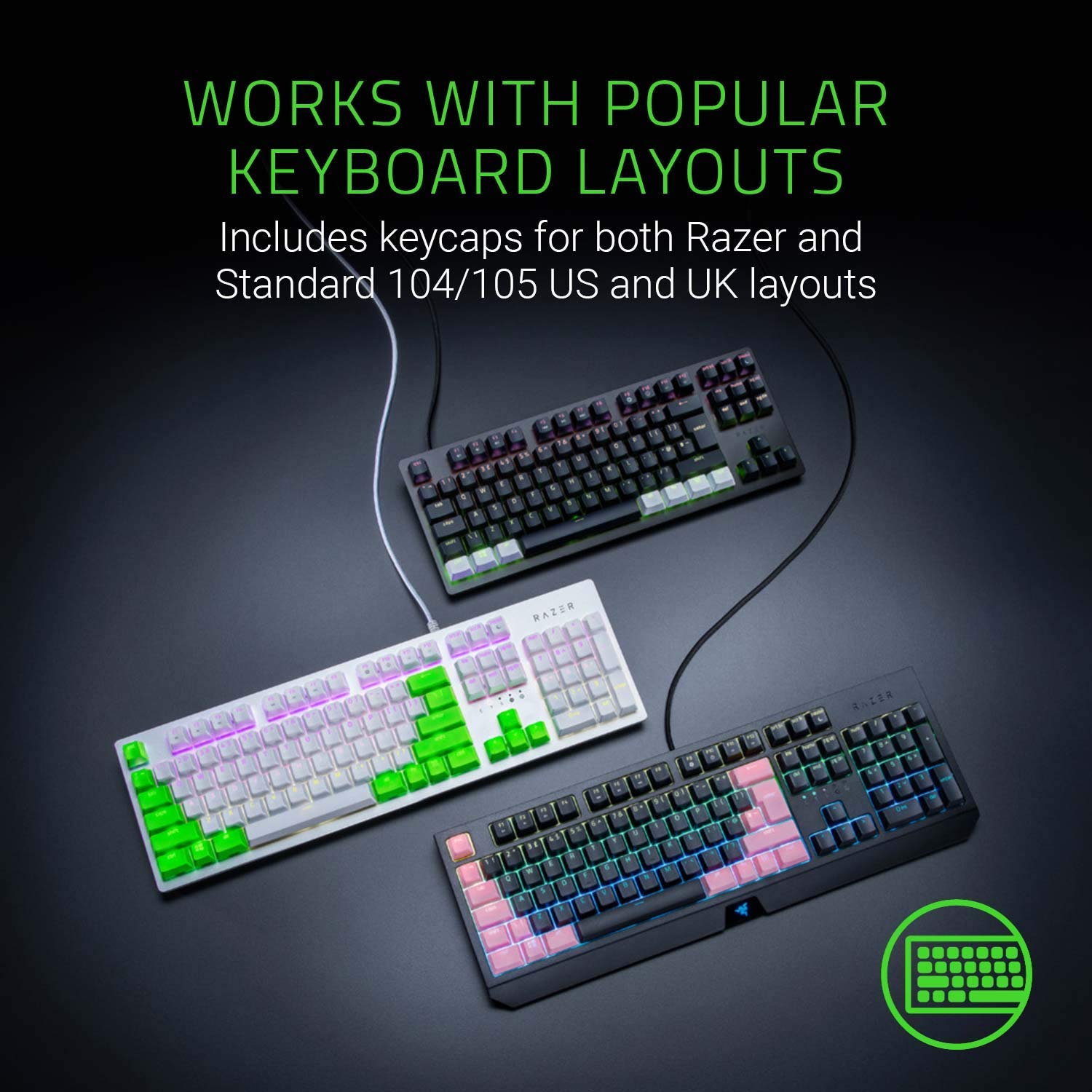 Razer Doubleshot PBT Keycap Upgrade Set for Mechanical & Optical Keyboards: Compatible with Standard 104/105 US and UK layouts - Razer Green (Renewed)