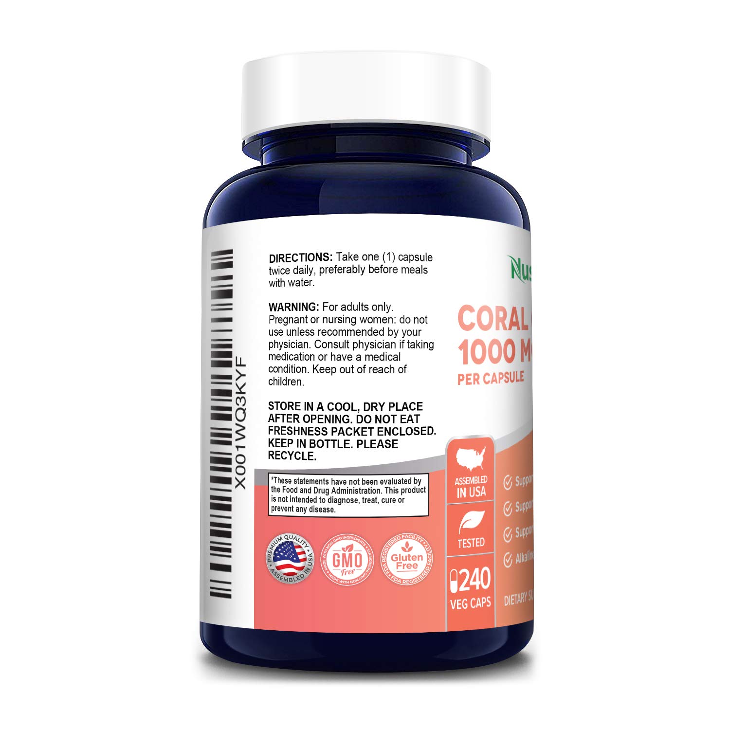 NusaPure Coral Calcium 1000 mg - 240 Caps (Non-GMO & Gluten-Free)
