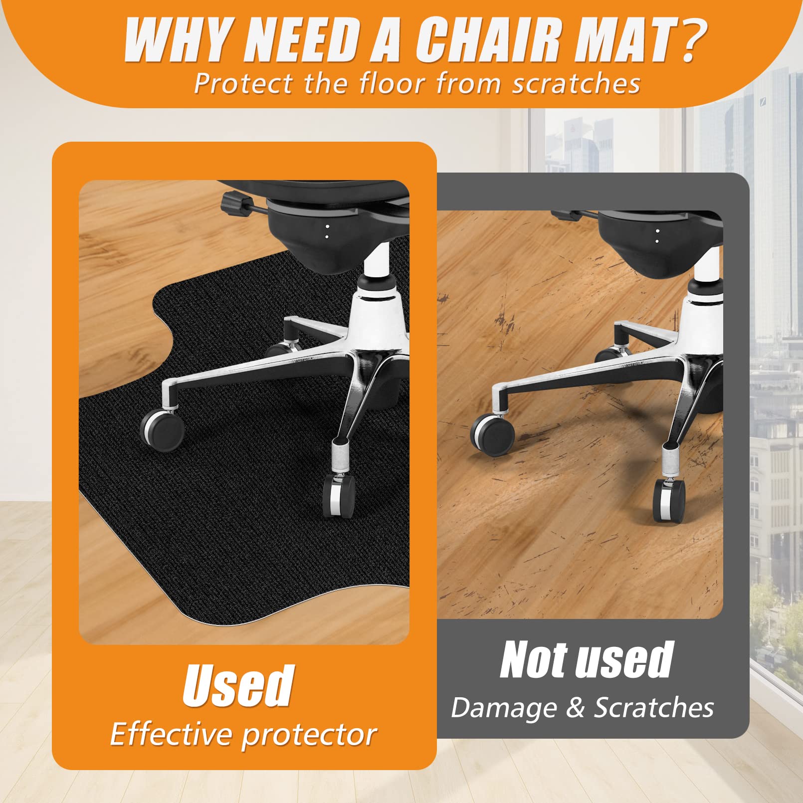 Office Chair Mat, 48"x36" Desk Chair Mat for Home Office Hardwood Floor, Upgraded Version - Computer Gaming Rolling Chair Mat, Multi-Purpose Low-Pile Floor Protector(Black)