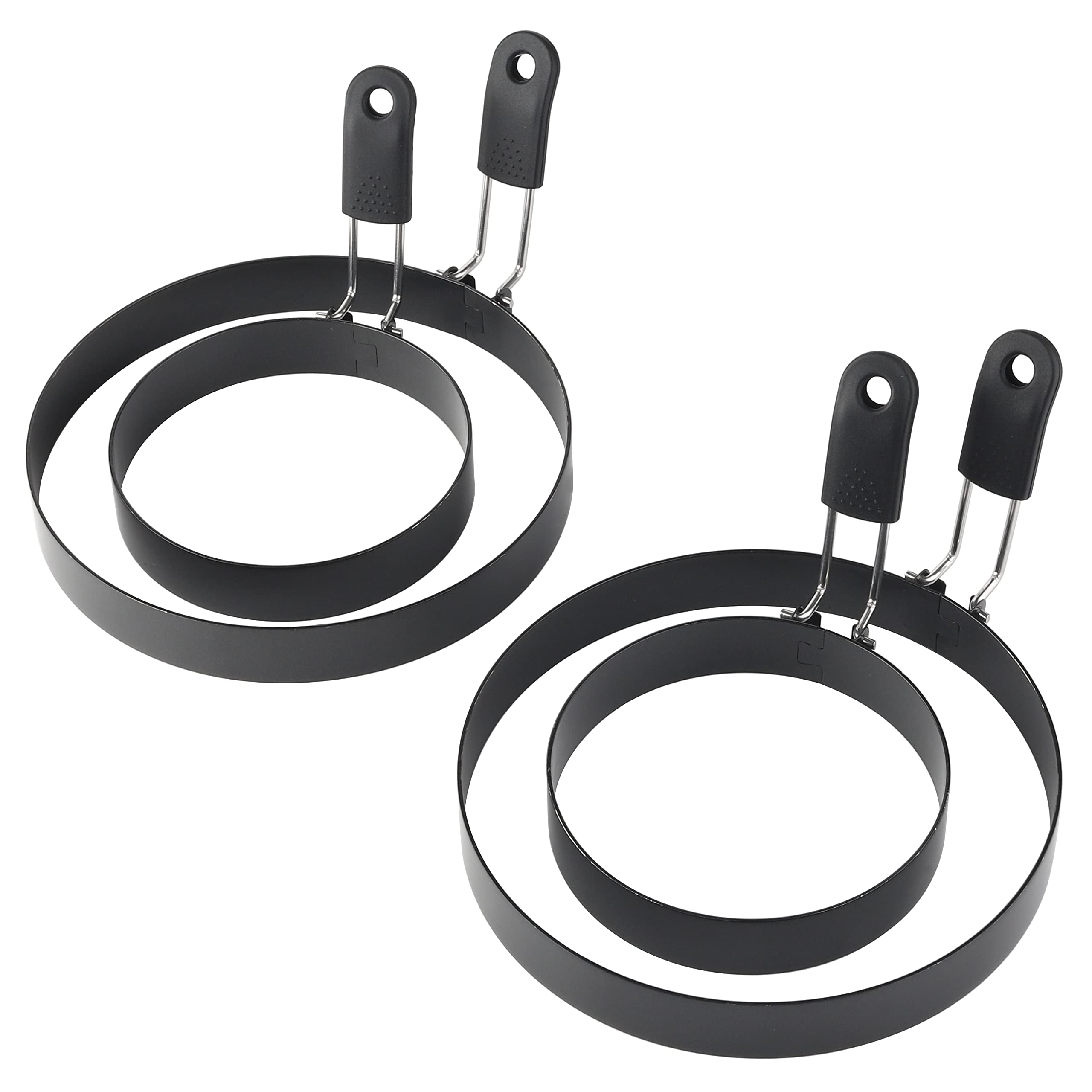 zeeooil Egg Rings 2 Pack Large 6 Inch Pancake Mold 2 Pack 3.5 Inch Stainless Steel Nonstick Egg Ring, Egg Mold for Frying Eggs (2 Packs 3.5"+2 Packs 6")