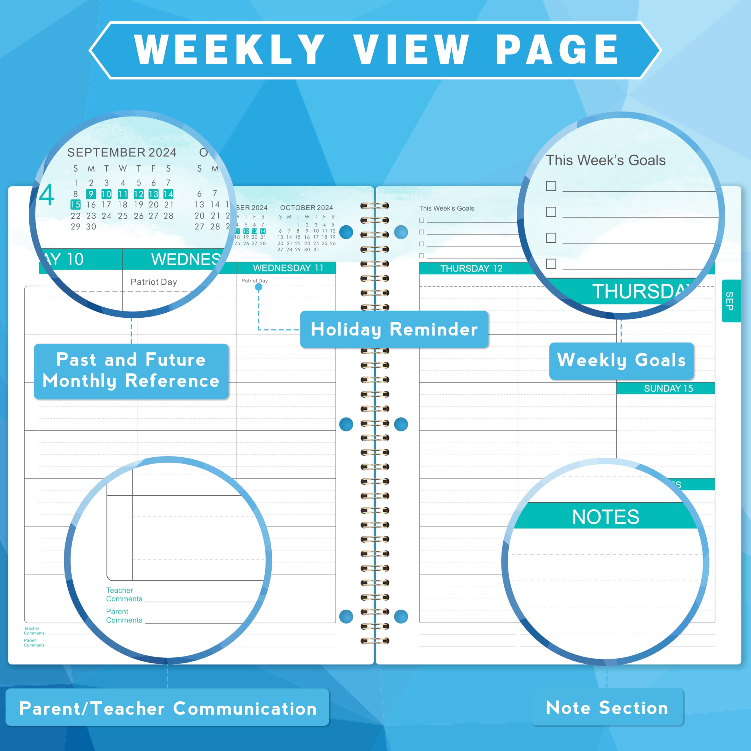 Student Planner 2024-2025 - Monthly and Weekly School Planner 2024-2025 with Stickers, July 2024 - June 2025, 9" x 11", Academic Planner - Blue
