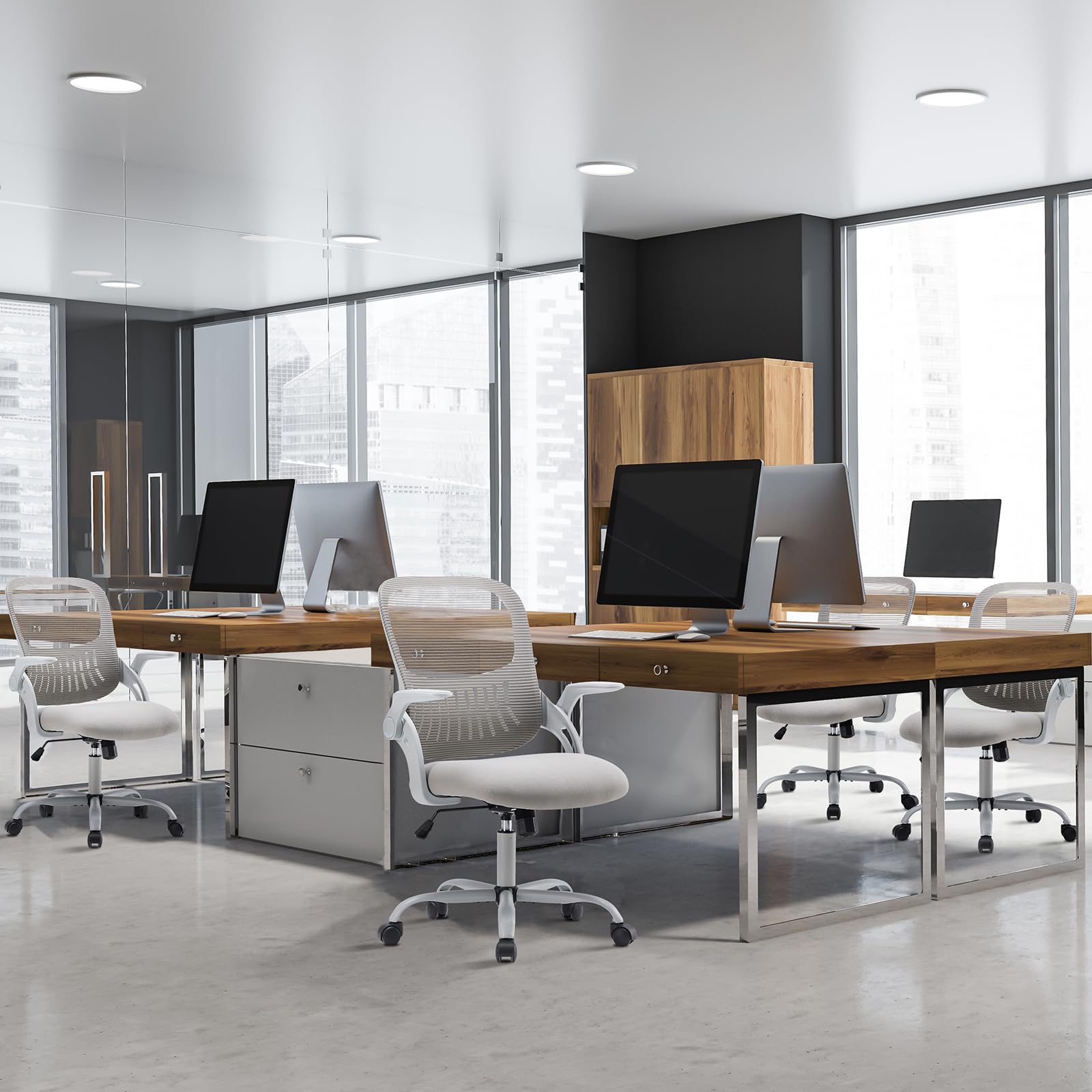 Office Chair, Ergonomic Desk Chair, Mid Back Mesh Computer Chair, Height Adjustable Rolling Swivel Task Chair with Flip-up Armrests and Lumbar Support