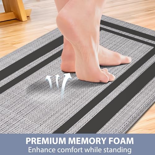 WEZVIX Anti Fatigue Kitchen Floor Mat 2 PCS, 1/2 Inch Thick Comfort Cushioned Standing Mat Set, Non Skid Kitchen Rugs and Mats Waterproof PVC Memory Kitchen Mats for Floor Sink Office Laundry, Black