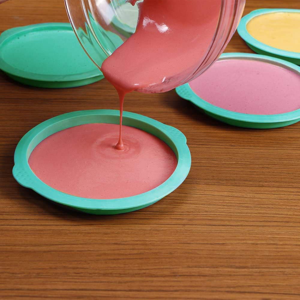 Webake Rainbow Cake Pans, 6 Inch Round Silicone Baking Pans, Set of 6, Great for Jumbo Whoopie Pie, Vegetable Pancakes, Taco Shells, Pizza Crust, Omelet, Frittata, Resin Craft