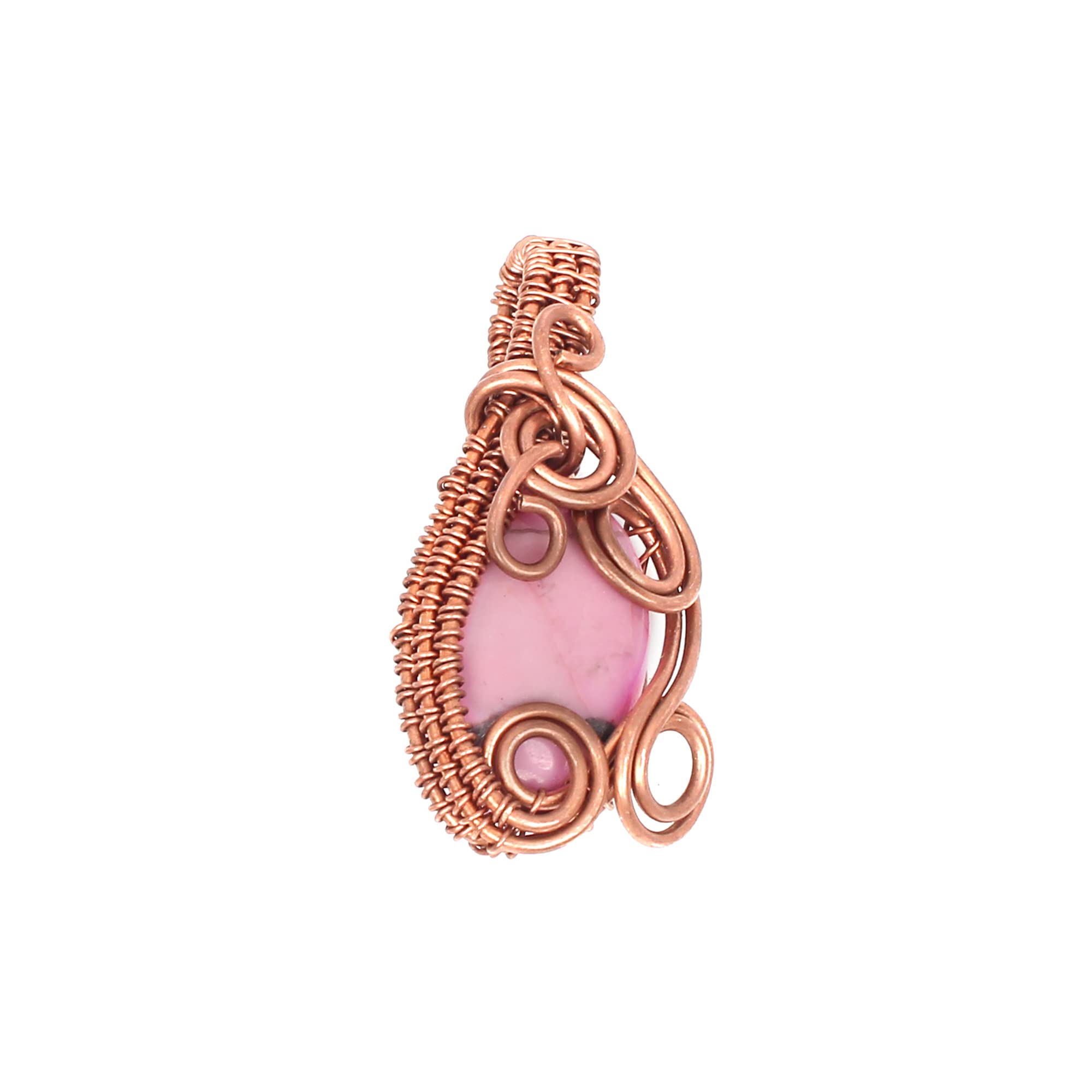 Wire Wrapped Copper Antique Jewelry Pink Jasper Pendant For Unisex