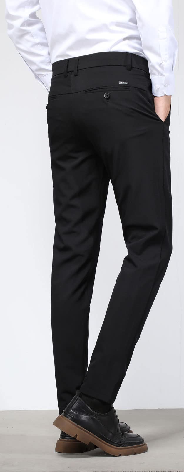 Plaid&Plain Men's Slim Fit Dress Pants Formal Pants Dress Slacks for Men 603 Black(New) 34X32