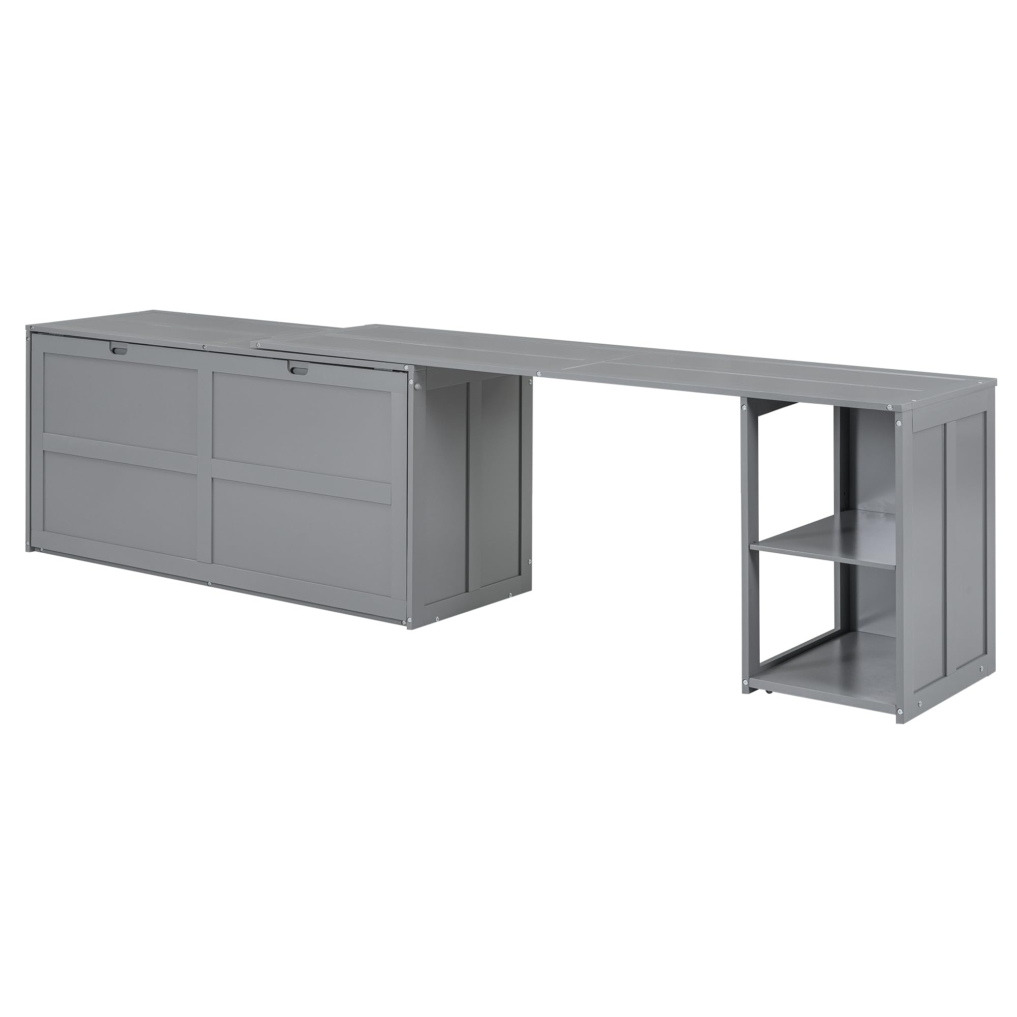 Queen Size Murphy Bed with Rotatable Desk, 3 in 1 Floor Bed Frame with Cabinet & Workstation, for Small Room Living Room Bedroom, Fits 8''-10'' Queen Mattress, No Box Spring Required, Gray