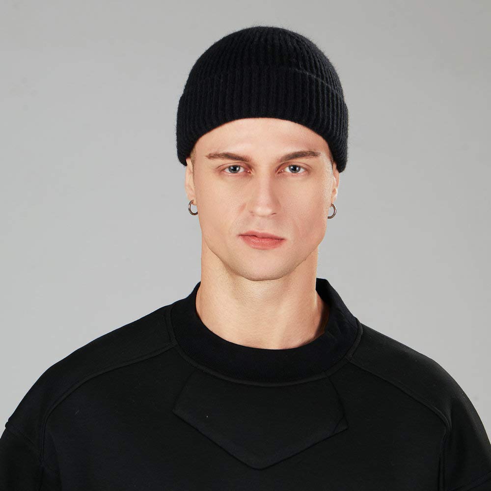 ROYBENS 4pcs Wool Fisherman Beanies for Men, Knit Short Watch Cap Winter Warm Hats