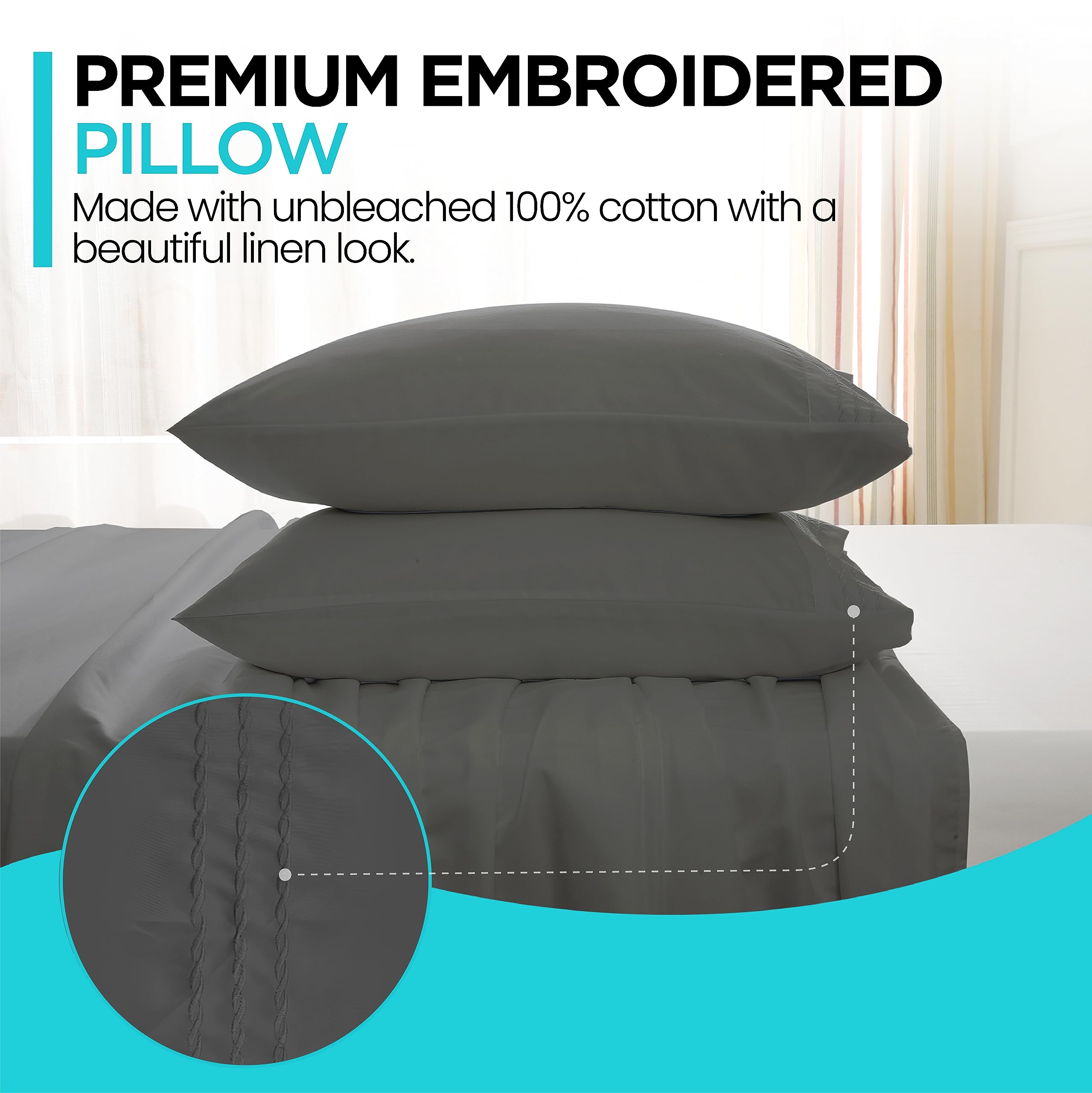 Queen Size Sheet Set Dark Grey Bed Sheet 4 PC Luxury Hotel Set Cooling Deep Fitted Pocket Buffy Sheet Adjustable Soft Beding Breathable Linen Microfiber High Thread Count Easy Care Bedroom Decor