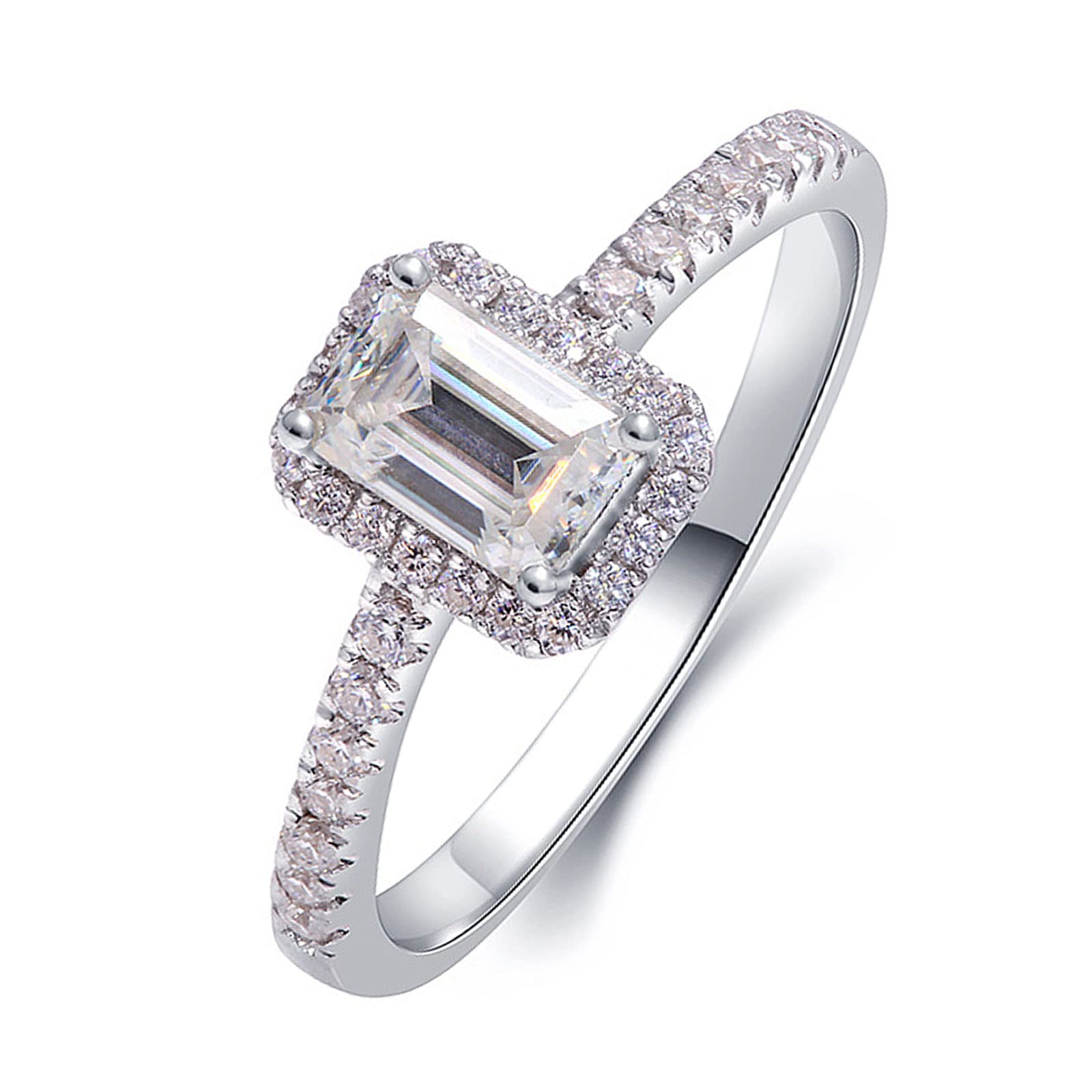 WSX Pure Gold 10K 14K 18K Solitaire Engagement Ring 1ct Emerald Moissanite Wedding Promise Halo Ring Gifts for Her Women